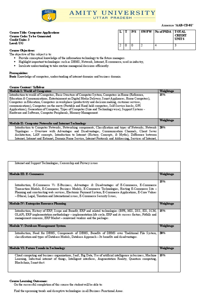 Computer Applications Sem 1 | PDF | Enterprise Resource Planning | Computer Network
