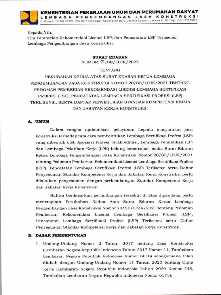 05_SE.lpjk.2022_Perubahan Kedua Atas SE 20.LPJK.2021 Tentang Pedoman ...
