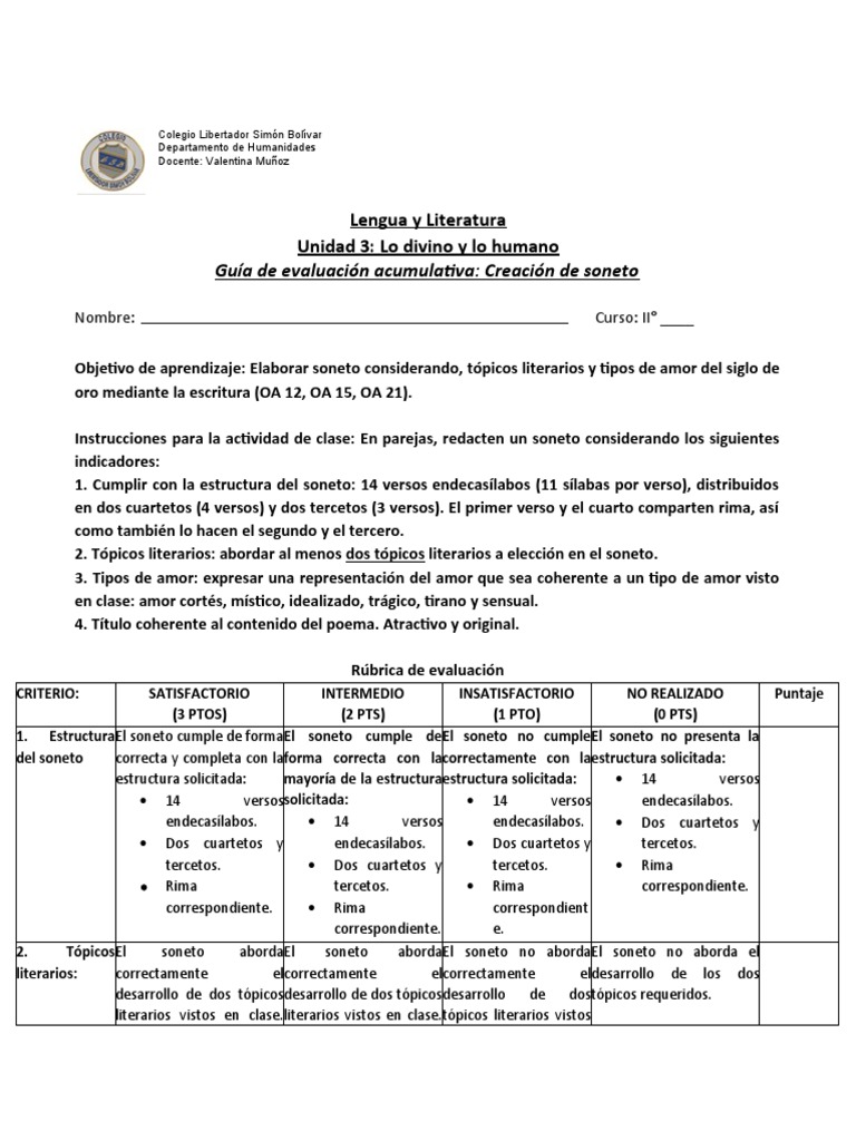 Guía de Trabajo - Elaboración de Soneto | PDF | Sonetos | Forma poética