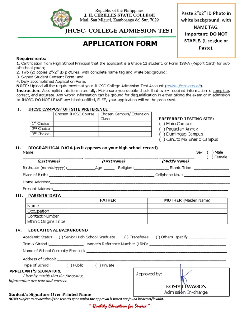 2020-Admission-Test-Application-Form | PDF | University And College ...