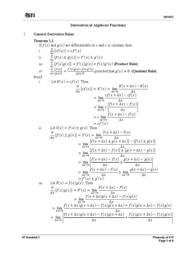 Algebra Derivatives Guide | PDF | Derivative | Theorem