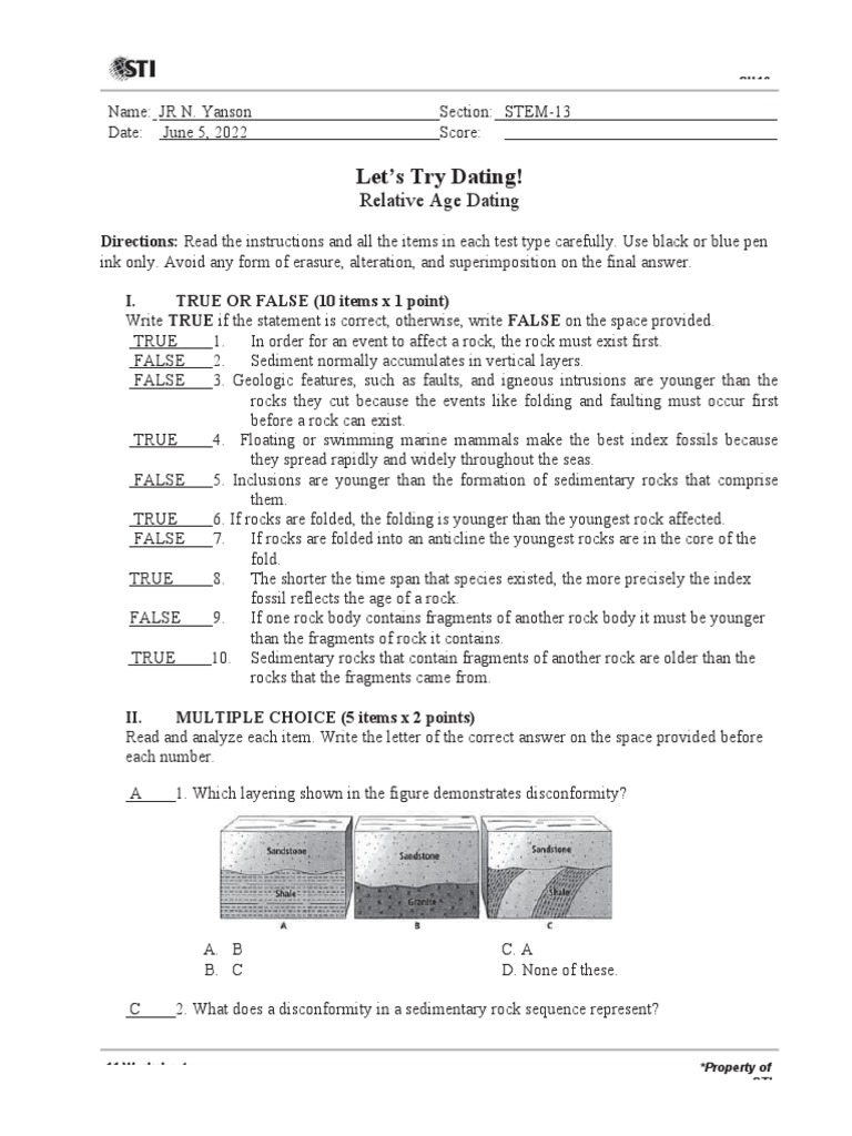 Relative Age Dating Worksheet | PDF | Rock (Geology) | Geology