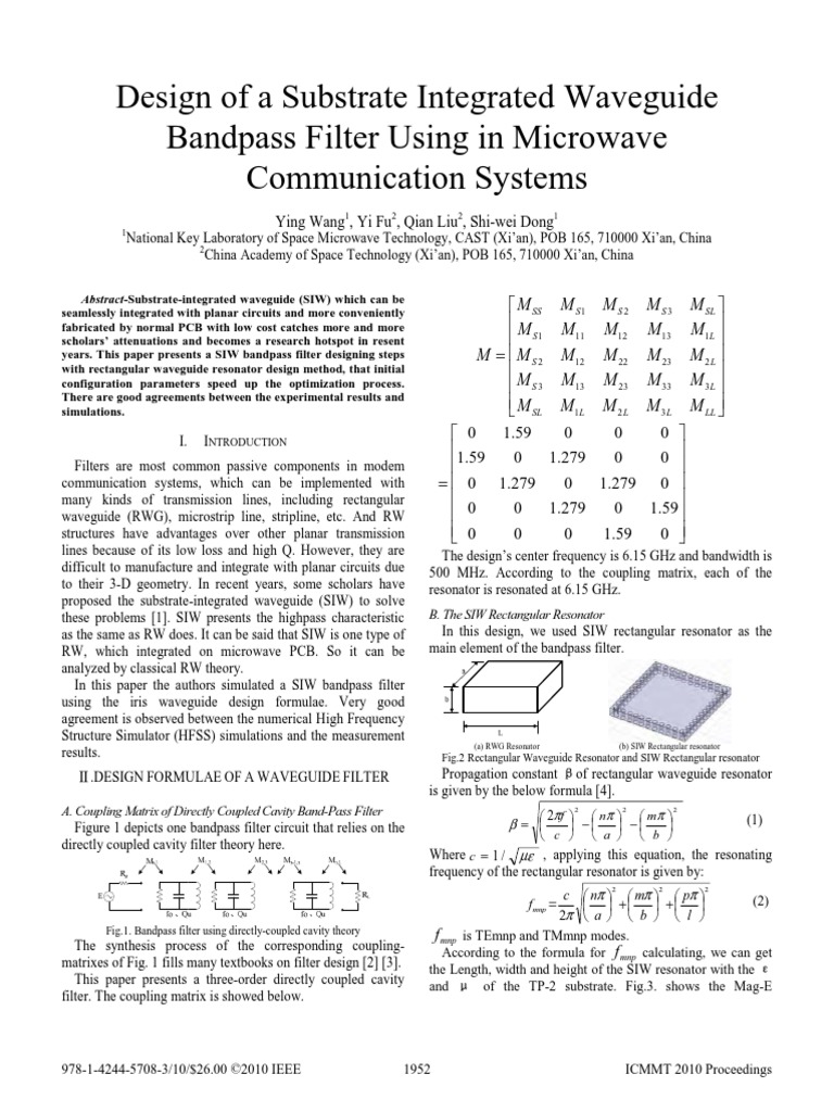 Design of a Substrate Integrated Waveguide | PDF | Microwave | Filter ...