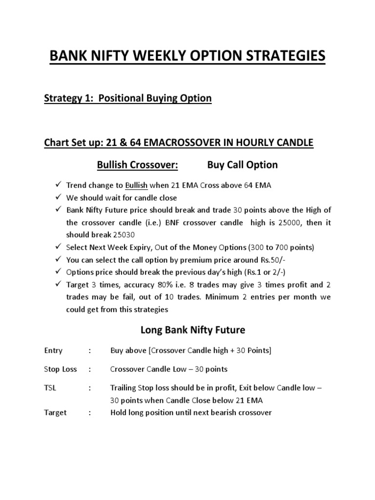 BANK NIFTY WEEKLY OPTION STRATEGIES Stra | PDF