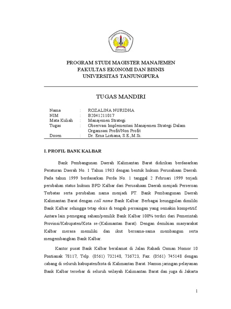 Tugas Mandiri Manajemen Strategi Ocha | PDF | Bisnis | Pengelolaan Keuangan & Uang