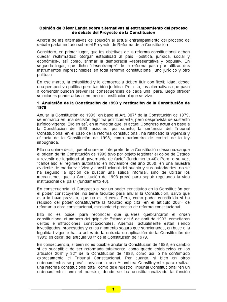 Reforma O Derogacion De La Constitucion De 1993 Pdf Democracia