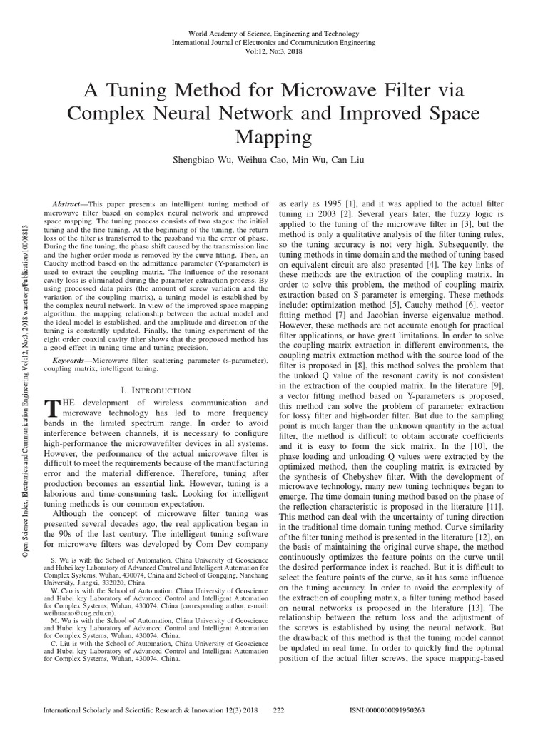 A Tuning Method For Microwave Filter Via Complex Neural Network and ...