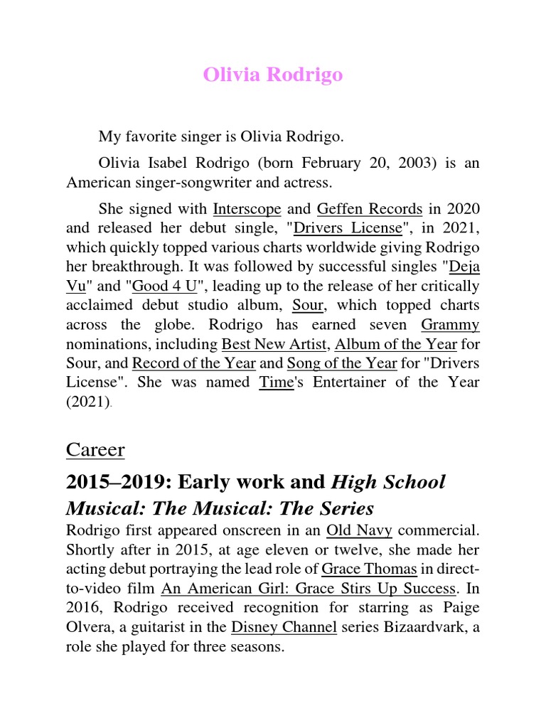 Olivia Rodrigo: A Rising Star Biography | PDF