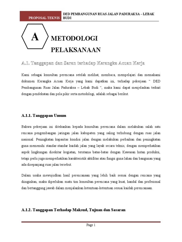 Proposal Teknis - DED Jalan Palembang | PDF