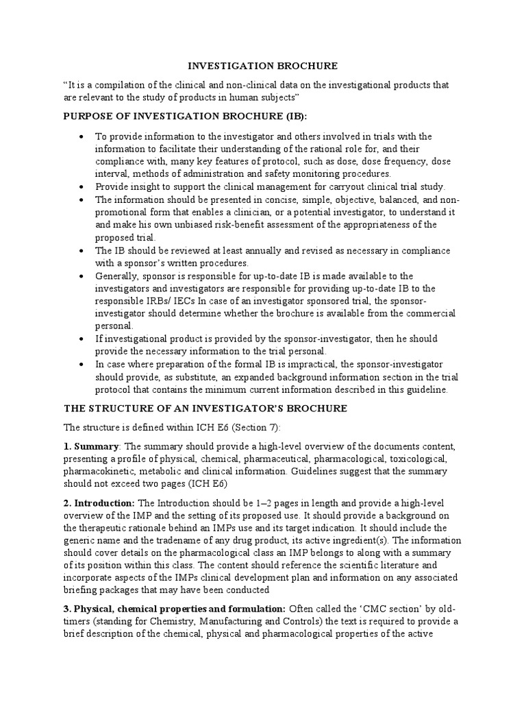 Investigator's Brochure Guide | PDF | Clinical Trial | Pharmacology