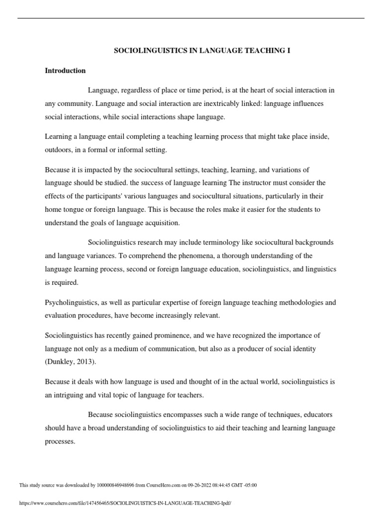 Sociolinguistics in Language Teaching I PDF | PDF | Second Language Acquisition | Sociolinguistics