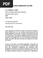 Application Letter For College Admission Humss 11 Amor | PDF