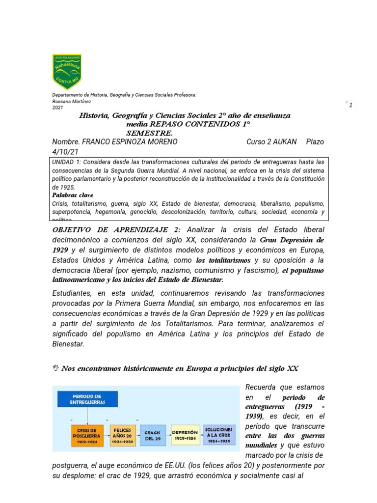 Guia Repaso 1° Semestre Completada | PDF | Gran depresion | Nuevo acuerdo