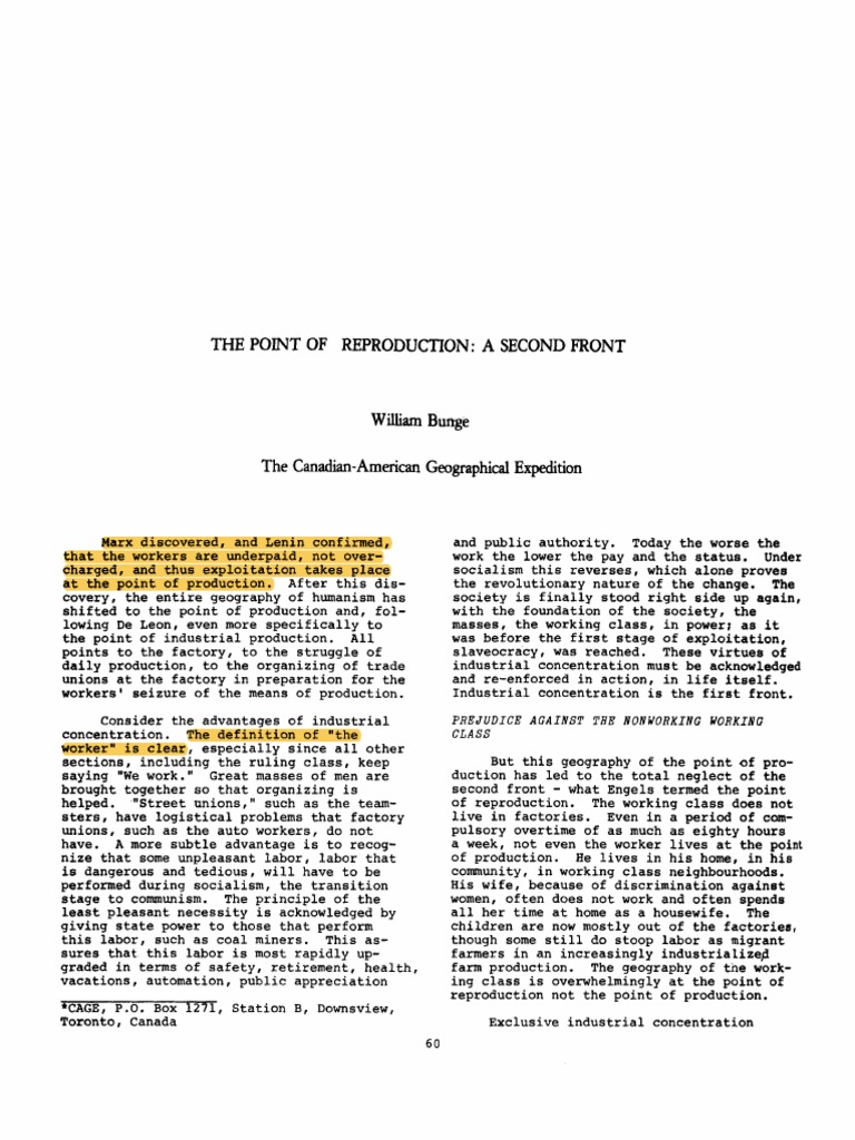 BUNGE, William - The Point of Reproduction | PDF | Karl Marx | Socialism