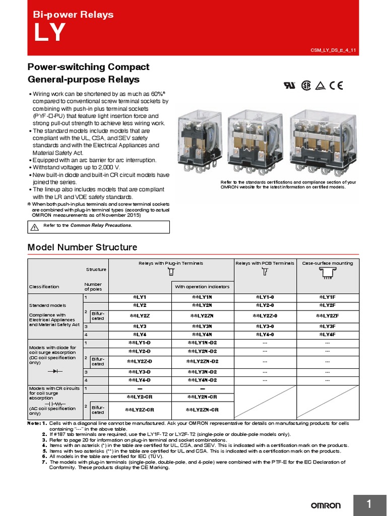 Bi-Power Relays LY Datasheet | PDF | Alternating Current | Inductor
