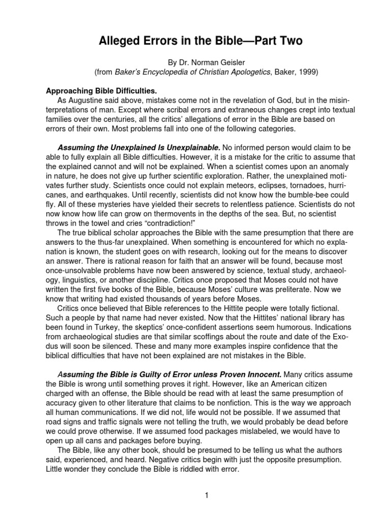 Norman Geisler - Alleged Errors in The Bible Part 2 | PDF ...