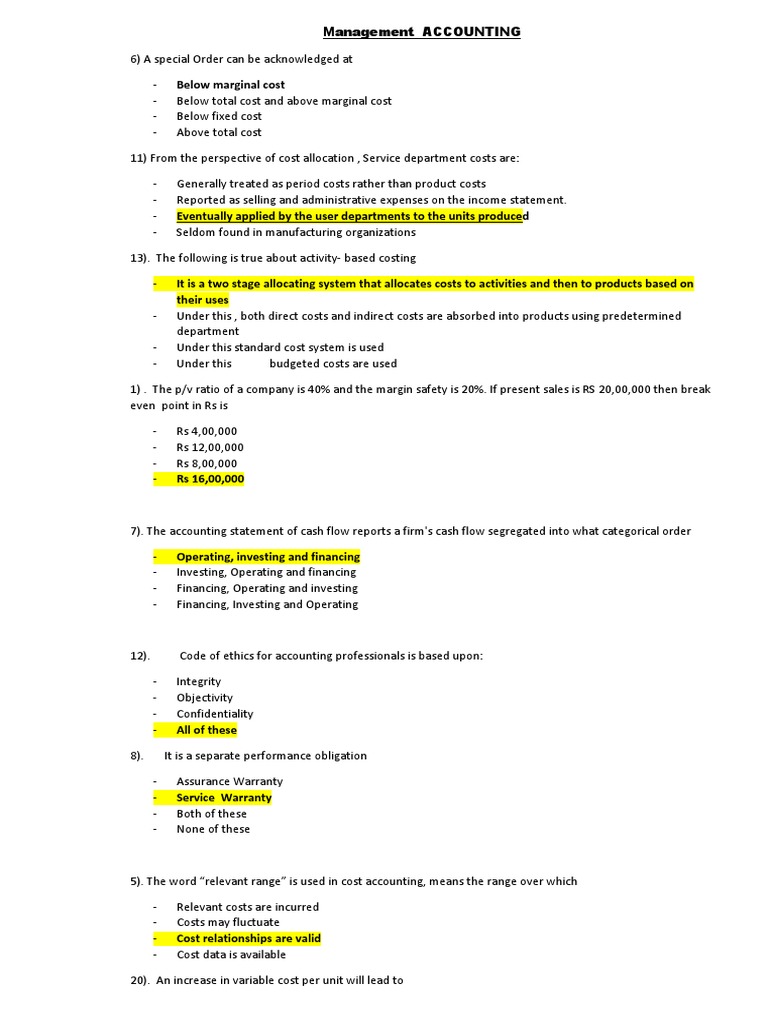 Account Paper MCQ PART 1 Update | PDF | Equity (Finance) | Income Statement