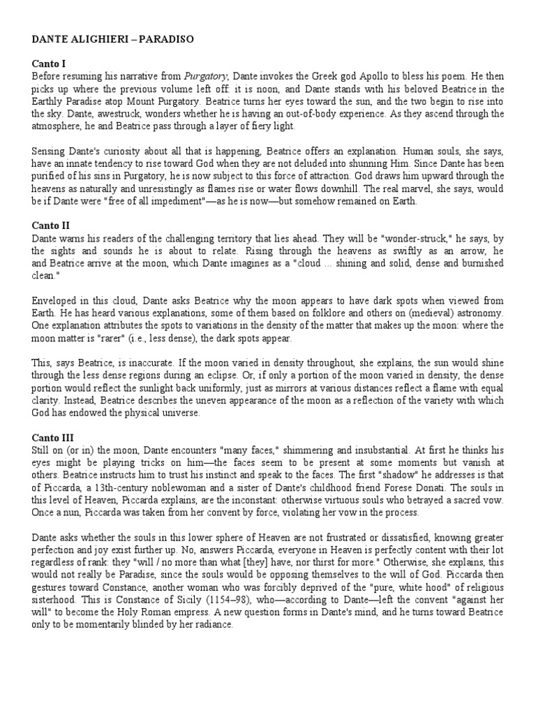 Paradiso - Summary | PDF | Divine Comedy | Thomas Aquinas