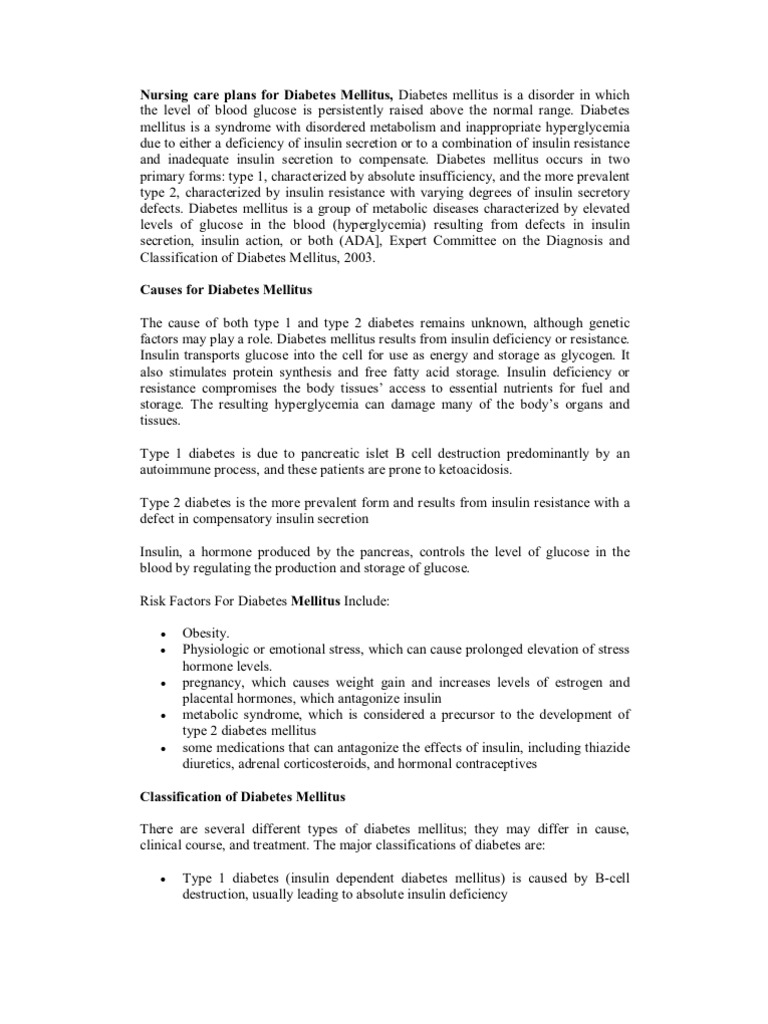 Nursing Care Plans for Diabetes Mellitus | Diabetes Mellitus | Diabetes ...