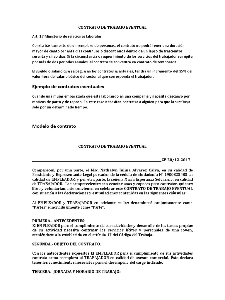 Contrato de Trabajo Eventual | PDF | Salario