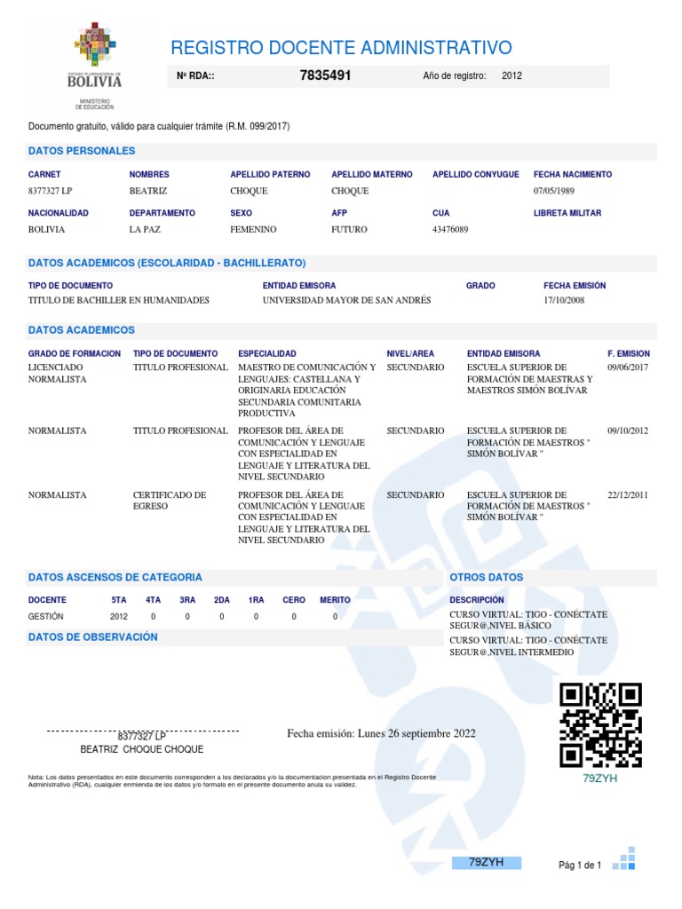 Reporte-Rda - 8377327 LP-CHOQUE | PDF | Educación más alta