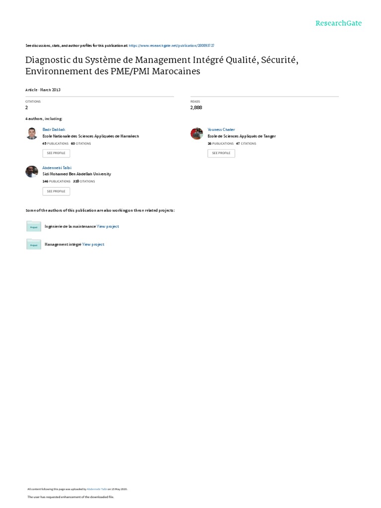 Diagnostic Du Systeme de Management Integre Qualit | PDF | Sécurité ...