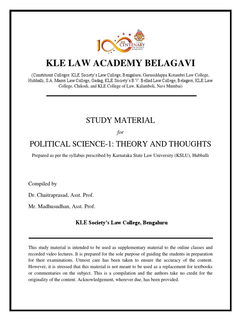 Political Science I Theory and Thoughts KLE Law College Notes | PDF ...