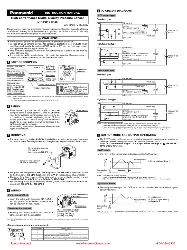 Panasonic Dp-100 Series Instruction Manual | PDF | Electrical Connector ...