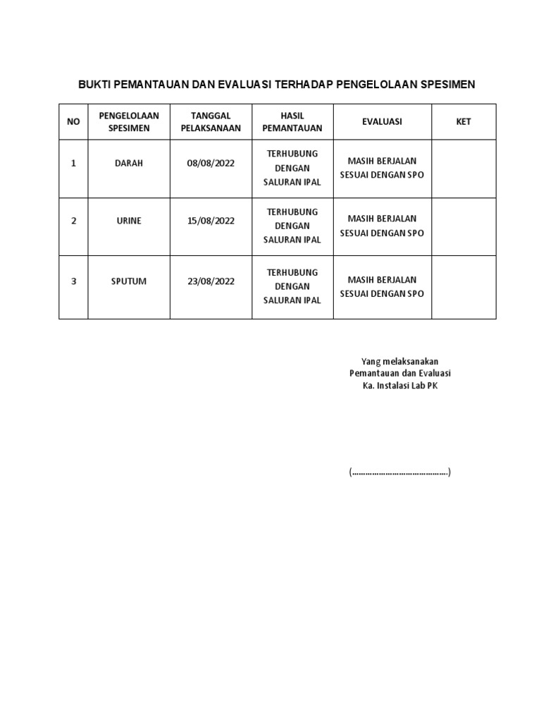 Pemantauan Pengelolaan Spesimen Lab | PDF