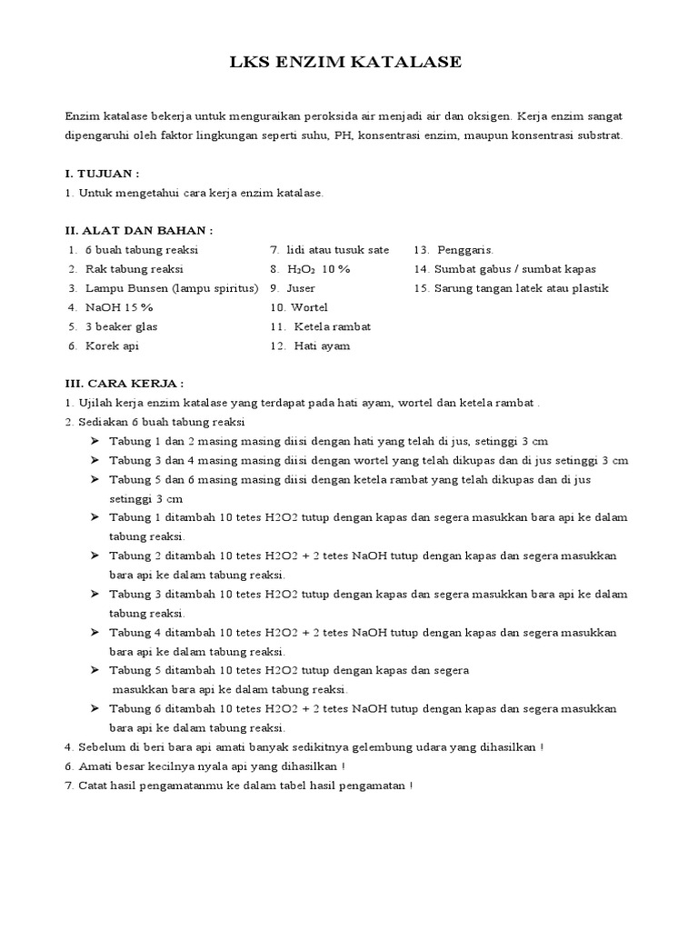 LKS Praktikum Enzim Katalase | PDF