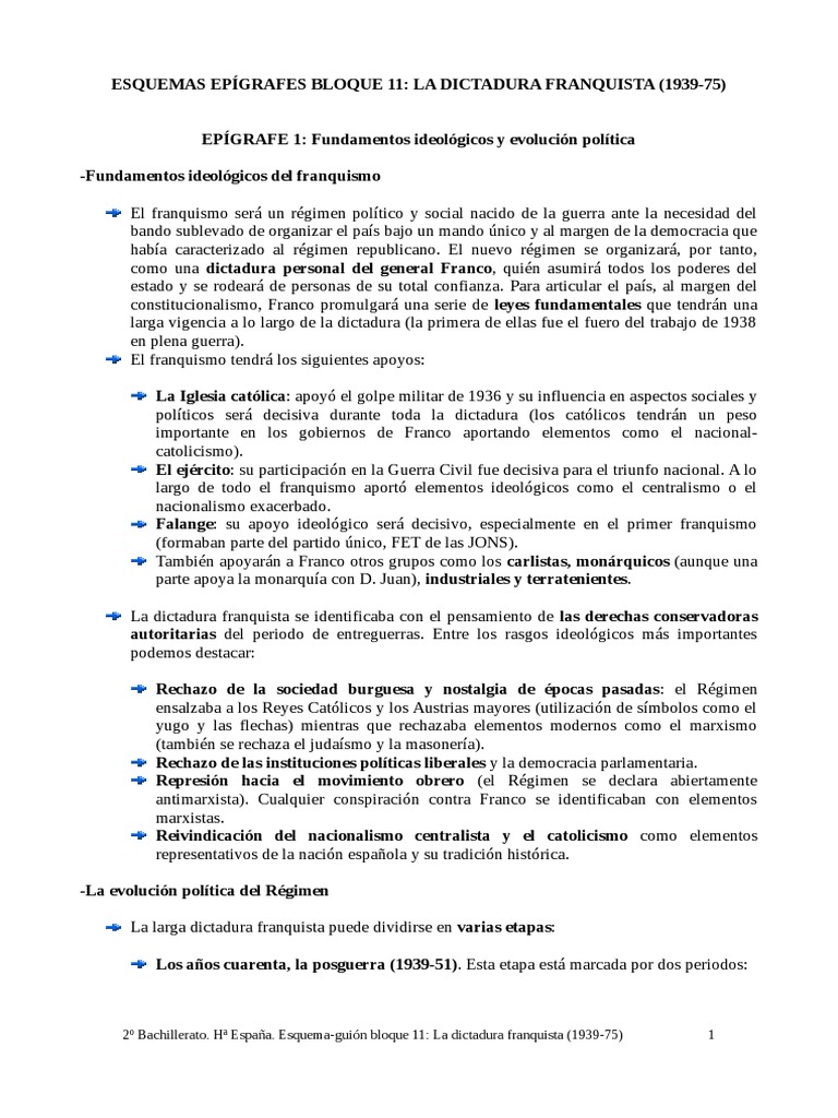 Esquema Bloque 11 Franquismo | PDF | España franquista | Francisco franco Esquema Bloque 11 Franquismo | PDF | España franquista | Francisco franco