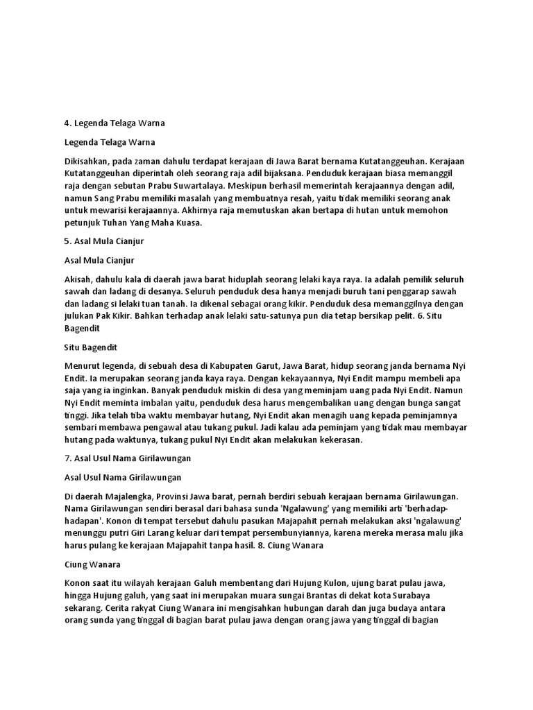 Legenda Telaga Warna | PDF | Sejarah | Agama & Spiritualitas