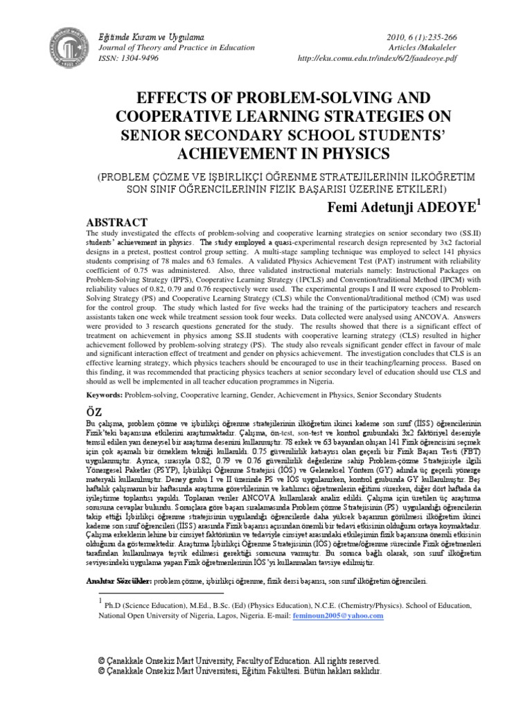 2010-Adeoye-Effects of Problem-Solving and Cooperative Learning Strategies On Senior Secondary ...