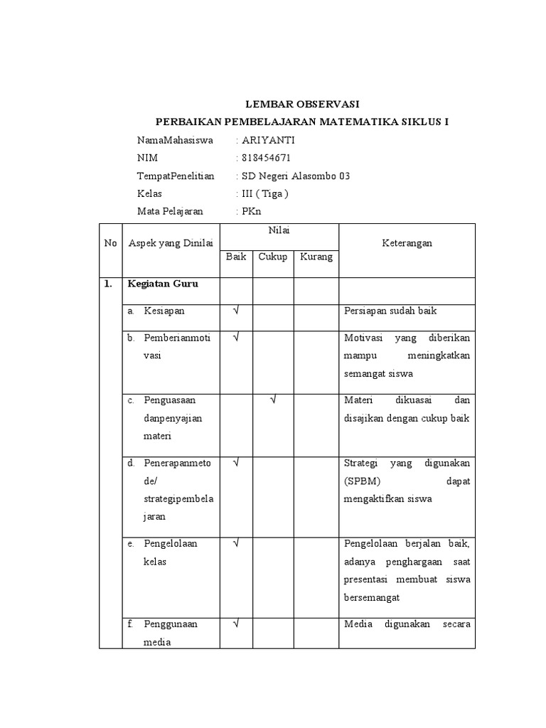 Lembar Observasi | PDF