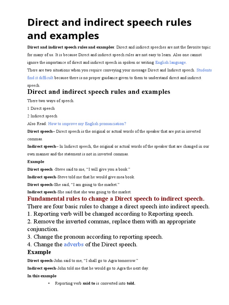 Direct Speech Guide for Students | PDF | Verb | Perfect (Grammar)