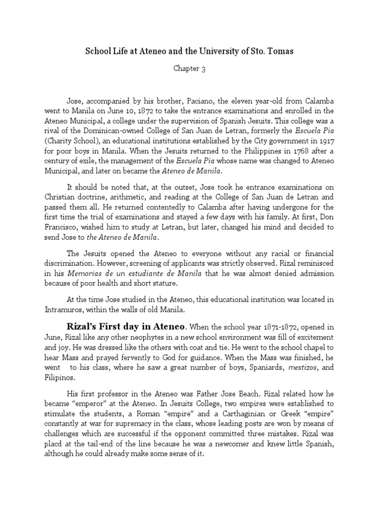 Chapter 3 - School Life at Ateneo and The University of Sto | PDF ...