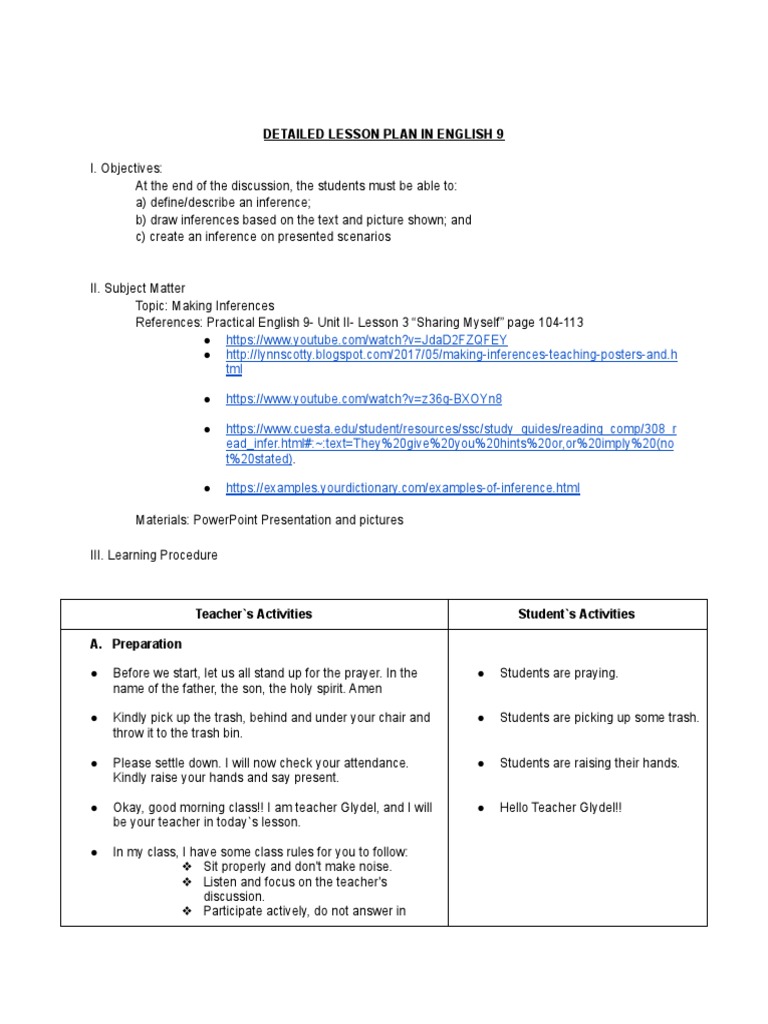Detailed Lesson Plan in English 9 4 | PDF | Lesson Plan | Cognition