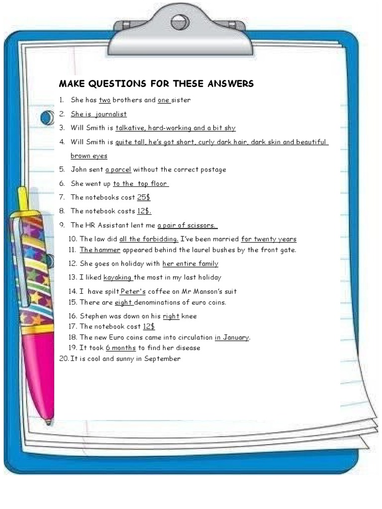 Make Questions For These Answers TBL Task Based Learning Activities ...