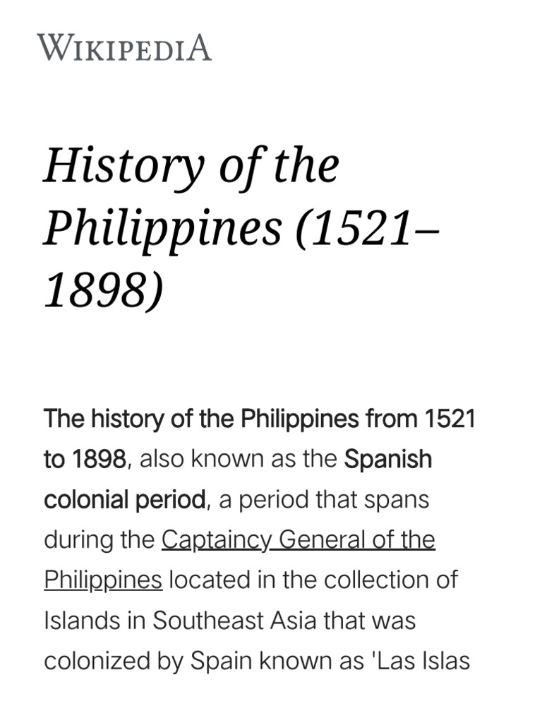History of The Philippines (1521-1898) - Wikipedia | PDF | Former Spanish Colonies | Spanish ...