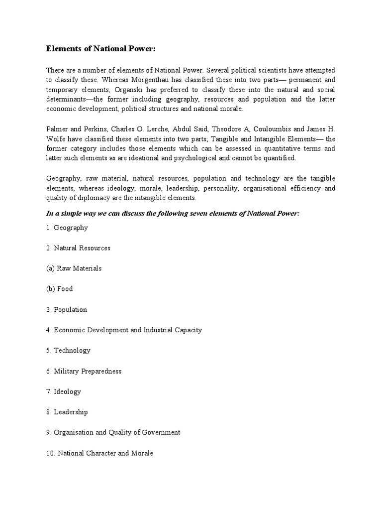 Elements of National Power | PDF | International Law | Leadership