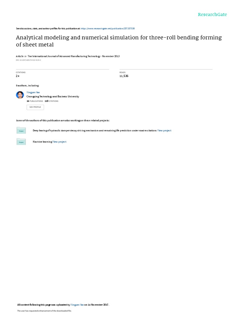 Analytical Modeling and Numerical Simulation For Three-Roll Bending Forming of Sheet Metal | PDF ...