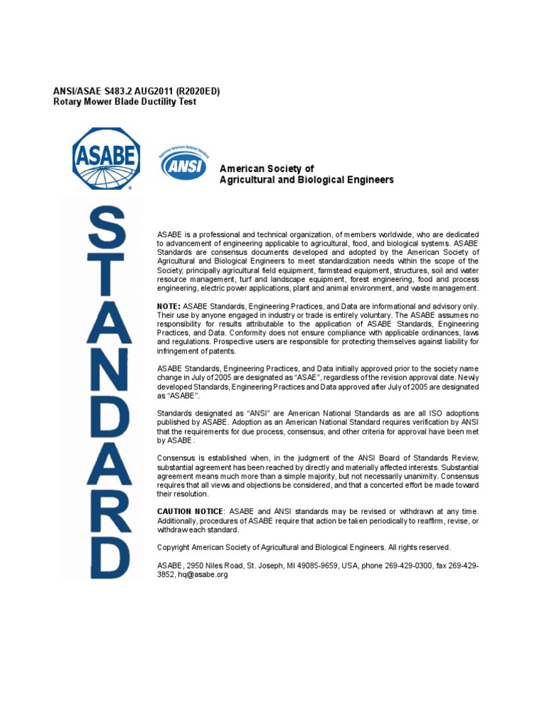 Asae - Asabe S483.2 (R2020ed) | PDF | Heat Treating | Lawn Mower