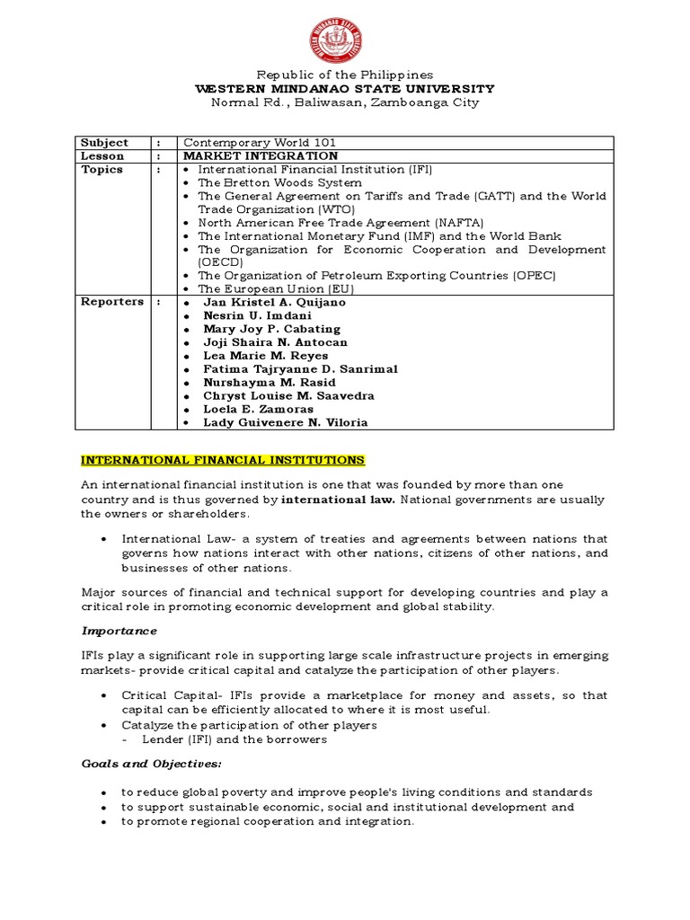 Group 1 Market Integration Handout | PDF | European Union ...