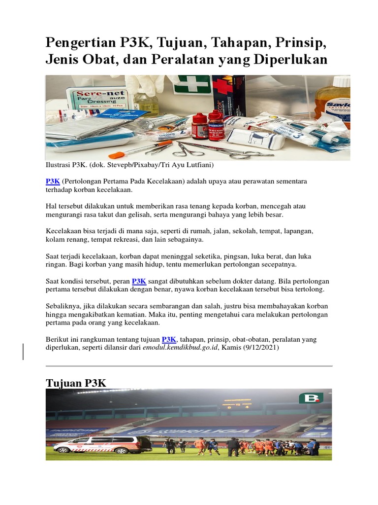 Pengertian P3K, Tujuan, Tahapan, Prinsip, Jenis Obat, Dan Peralatan Yang Diperlukan | PDF ...