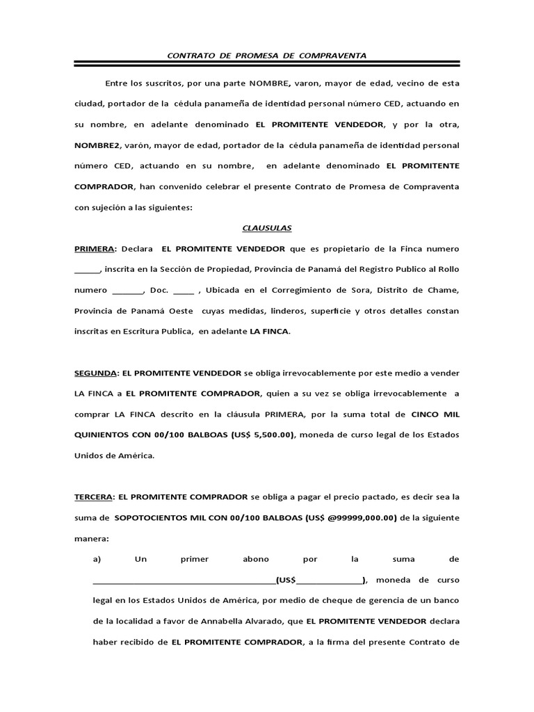 Modelo Contrato Compra Venta FINCA Panama | PDF | Ley común | Justicia