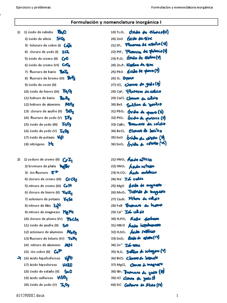 IB1 Ejercicios de Formulación Inorgánica I - Ed03 Cast | PDF | Rieles | Química