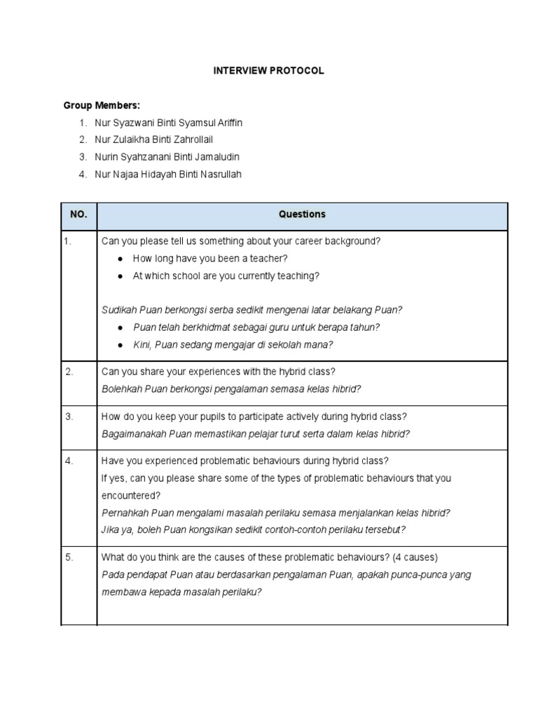 INTERVIEW PROTOCOL TASK 2 EDUP3043i - 1.11 | PDF | Self-Improvement