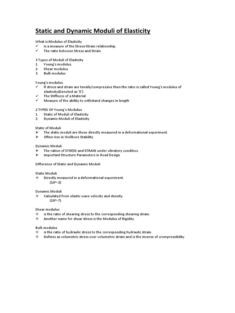 Static And Dynamic Moduli Of Elasticity And Grouting Pdf Youngs