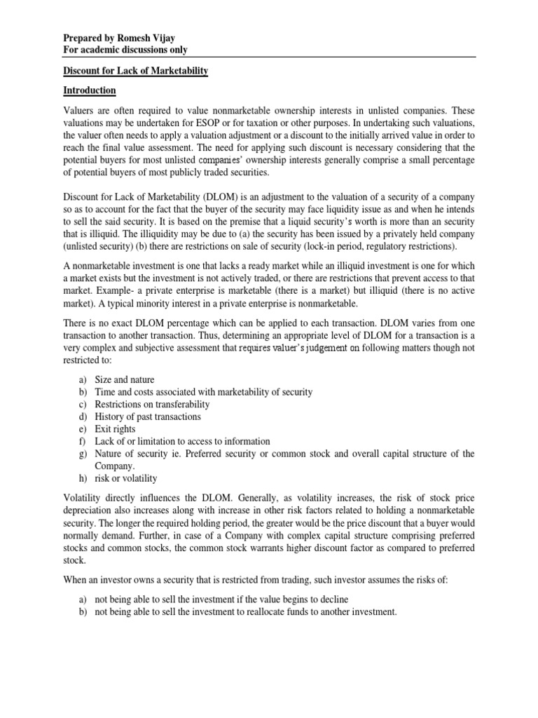 Article - Discount For Lack of Marketability (6649) | PDF | Business ...