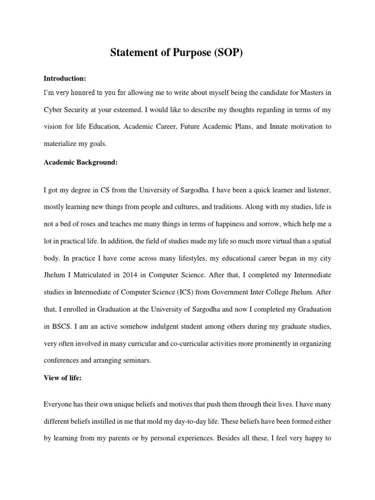 SOP University of Chester | PDF | International Student | University